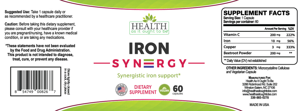 HAIOTB Iron Syn3rgy (Iron, Copper, Beet Root, Vitamin C) - 60 capsules ...