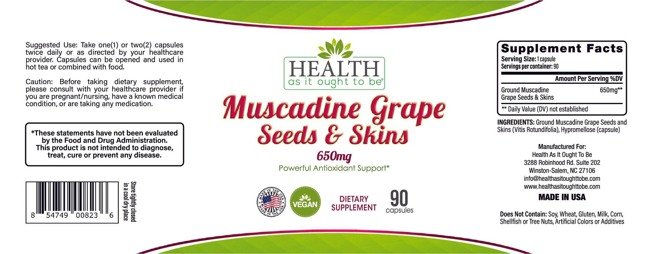 HAIOTB Muscadine Grape Seed & Skins 650 mg - 90 Capsules | RIH/HAIOTB ...